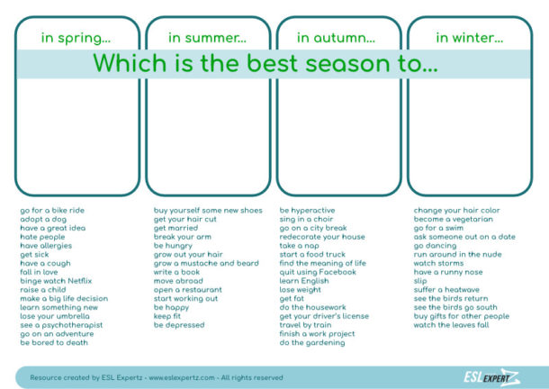 The Best Season - Vocabulary & Comparison Activity - ESL Expertz