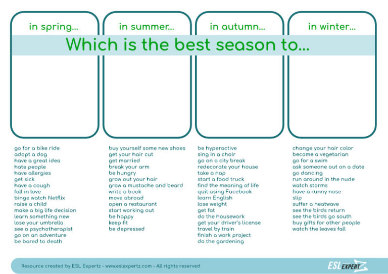 The Best Season - Vocabulary & Comparison Activity - ESL Expertz