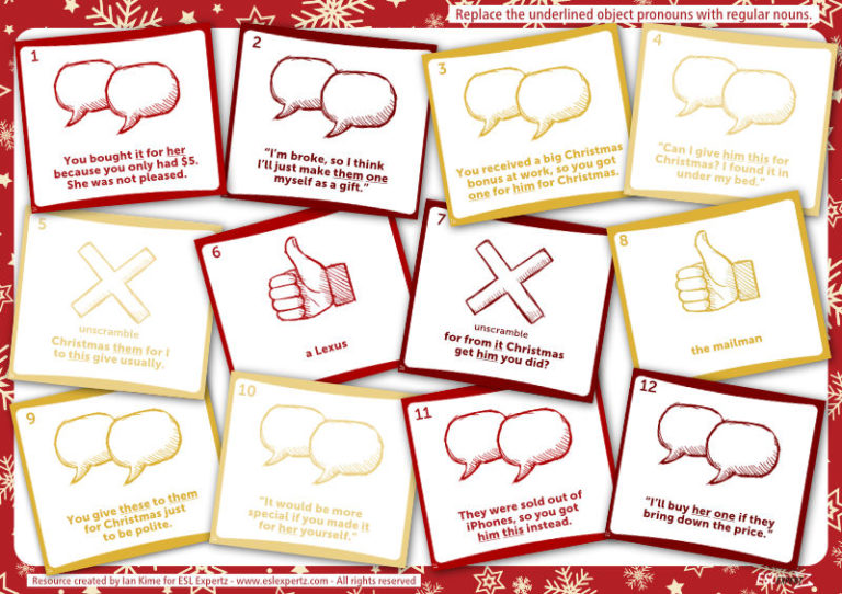 Christmas grammar game object pronouns - ESL Expertz