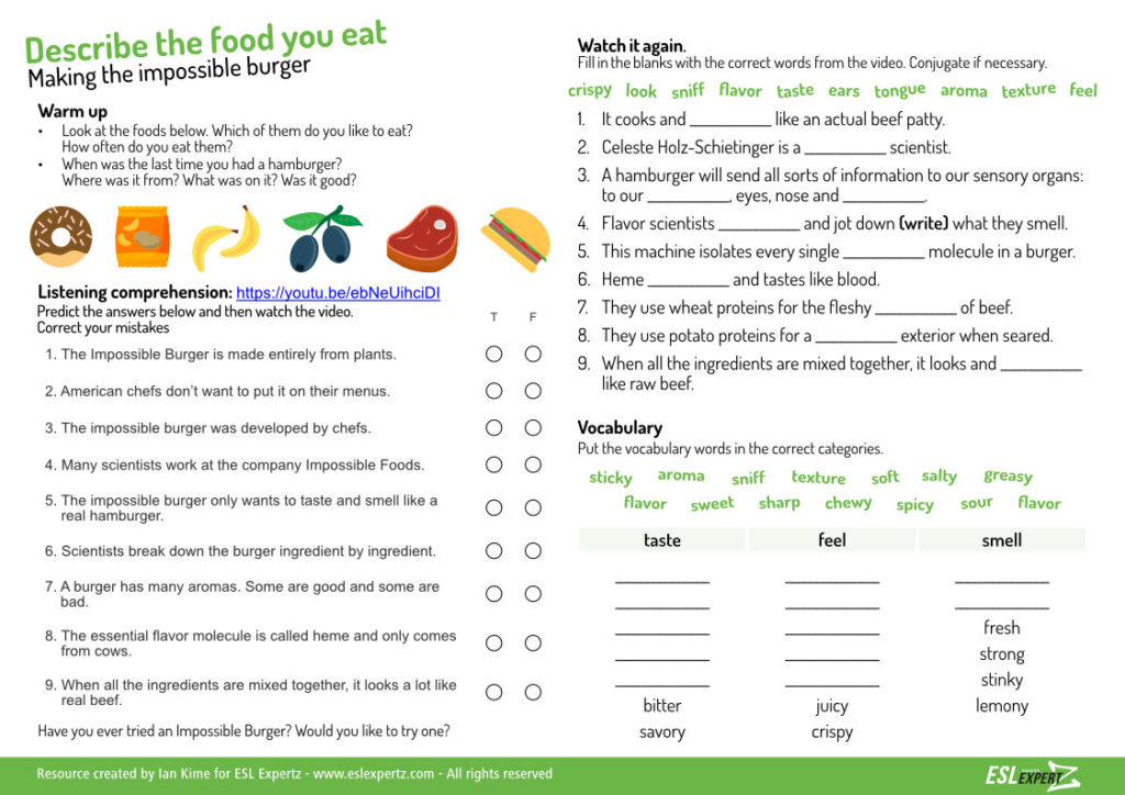 Describe Tastes and Textures - ESL Expertz