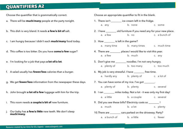 Interactive PDF Quantifiers Worksheet - ESL Expertz