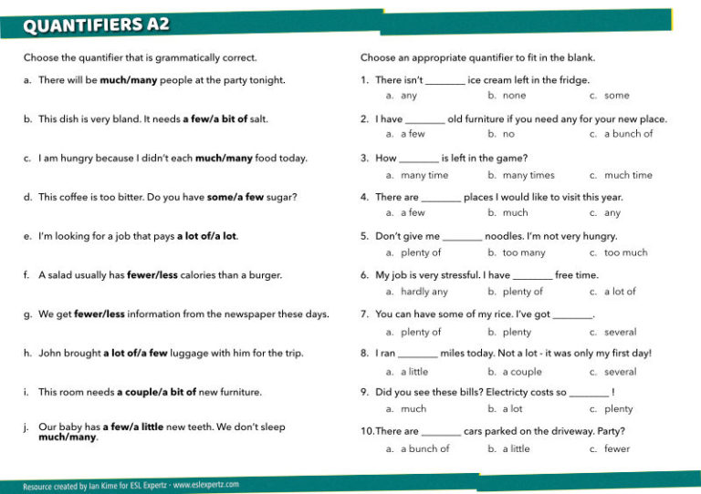 Interactive PDF Quantifiers Worksheet - ESL Expertz