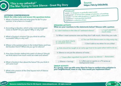 ESL Discussion Worksheet: Saving Silence - ESL Expertz