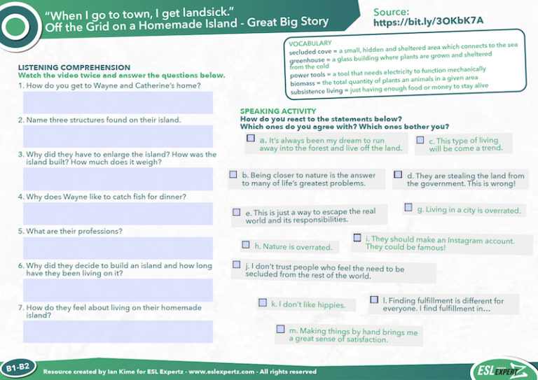 Homemade Island - Interactive Discussion - ESL Expertz