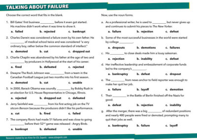 Vocabulary Related to Failure - ESL Expertz