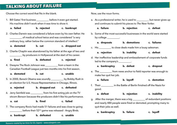 Vocabulary Related to Failure - ESL Expertz