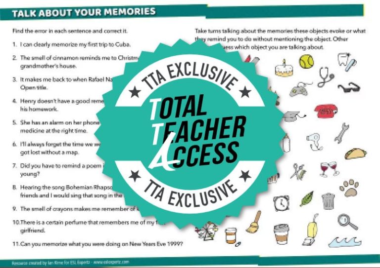 Talk about Your Memories Practice Worksheet - ESL Expertz