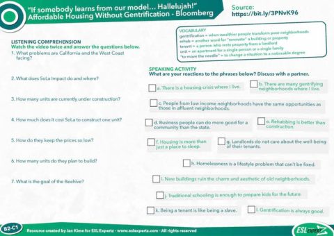 Online Friendly ESL Discussion Worksheet: Affordable Housing - ESL Expertz