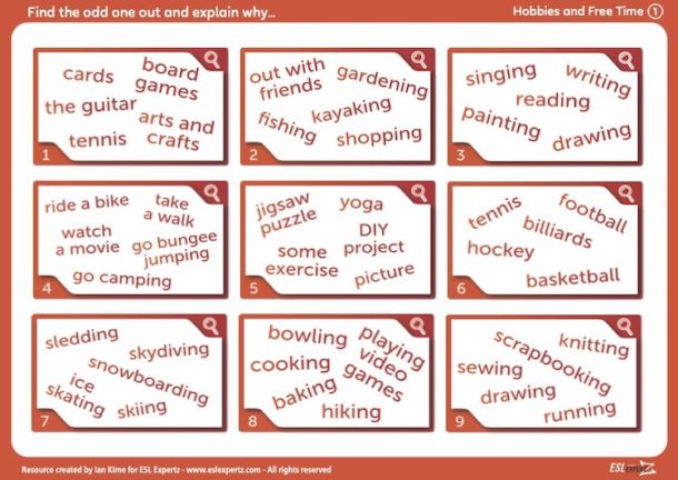 Odd One Out: Hobbies & Free Time - ESL Expertz
