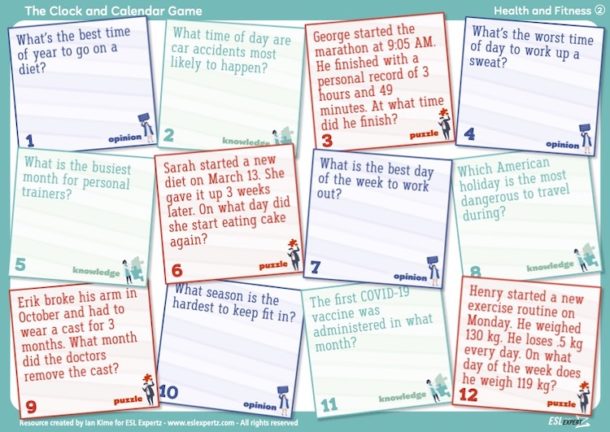 Calendar and Clock Game - Health & Fitness - ESL Expertz