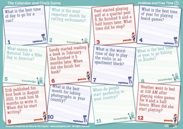 Calendar and Clock Game - Hobbies & Free Time - ESL Expertz