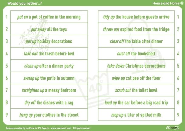 Which house chores would you rather do? - ESL Expertz