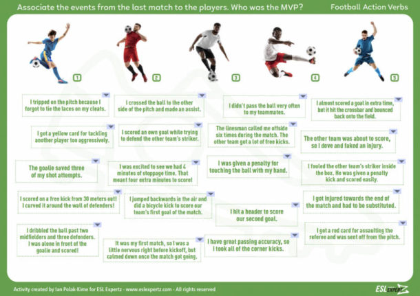 Football Action Verbs Activity - ESL Expertz