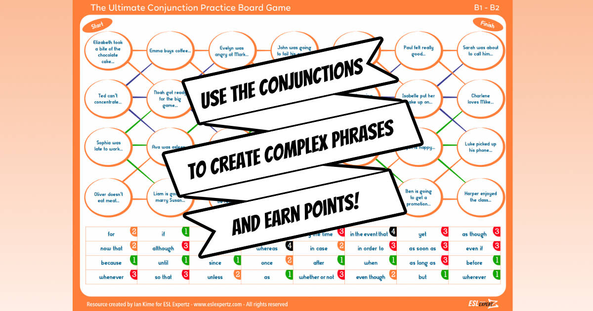 The Ultimate Conjunctions Practice - Board Game - ESL Expertz