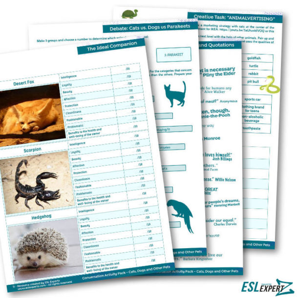 Conversation Activity Pack: Animals - ESL Expertz