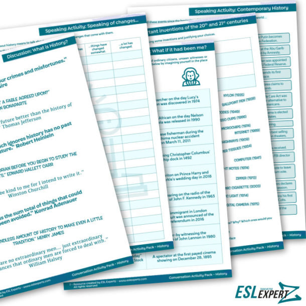 Conversation Activity Pack: History - ESL Expertz