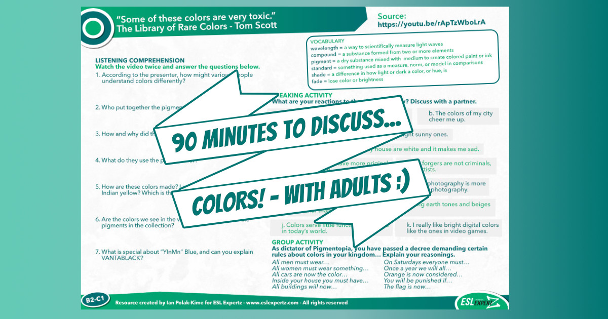 ESL Discussion Worksheet: The Library of Rare Colors - ESL Expertz