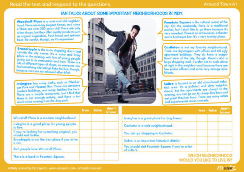 Around Town Reading Exercise - ESL Expertz