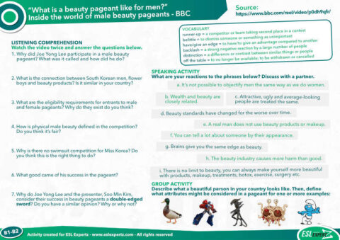 ESL Discussion Worksheet: Male Beauty Pageants - ESL Expertz