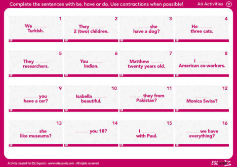 Conjugate Be, Have and Do - ESL Expertz