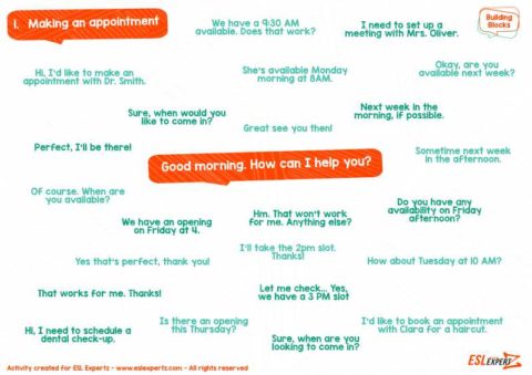 Dialogue Building Blocks: Making Appointments - ESL Expertz