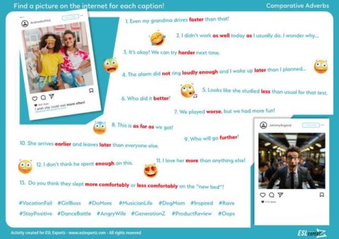 Comparative Adverbs Activity | Instagram Scavenger Hunt - ESL Expertz