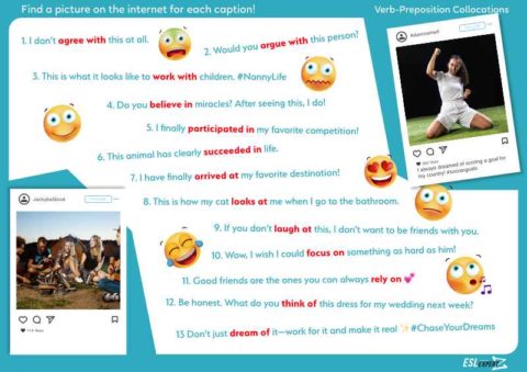 Verb Preposition Collocations IN ON AT: Instagram Scavenger Hunt - ESL ...